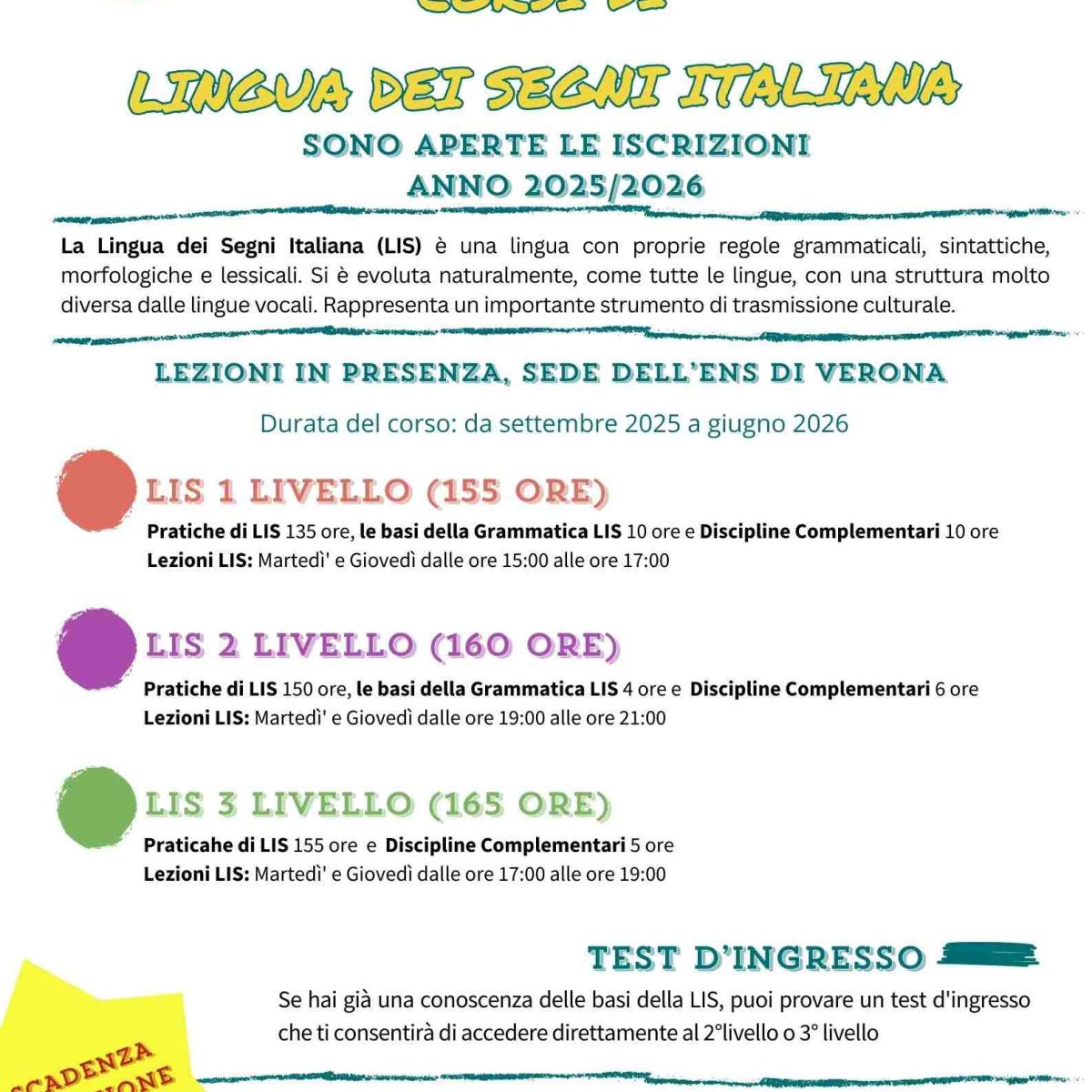 APERTURA ISCRIZIONE CORSO LIS 1° LIVELLO, 2° LIVELLO E 3° LIVELLO
